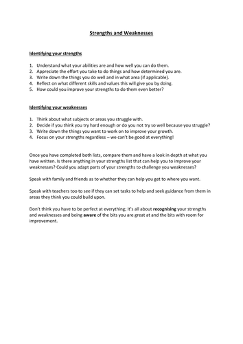 Strengths and Weaknesses | Teaching Resources