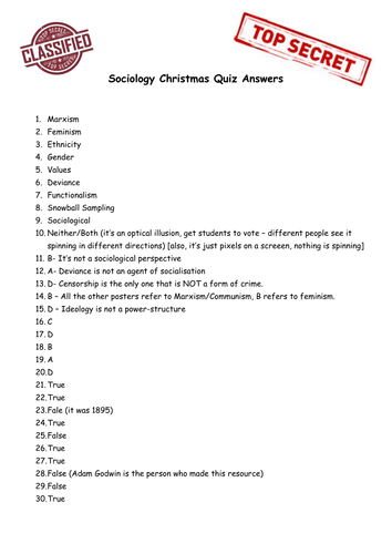 Sociology Christmas Quiz (GCSE/AS/A2) (Xmas, End of Term, Fun, GCSE ...