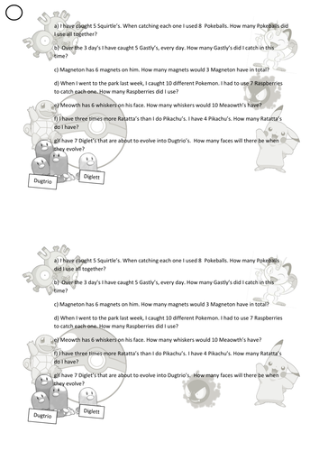 Pokemon word problems | Teaching Resources