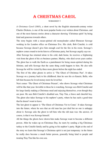 A Christmas Carol - worksheets 1 | Teaching Resources