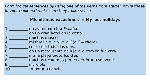 Spanish GCSE las vacaciones: past holidays & preterite tense resources ...