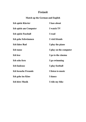 Interests / Hobbies in German | Teaching Resources