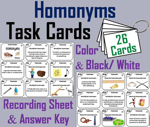 Homonyms Task Cards | Teaching Resources