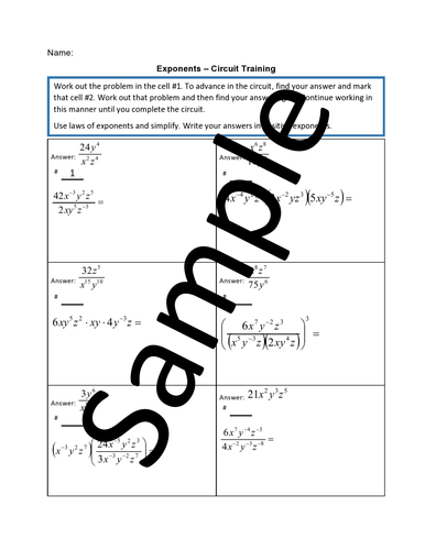 Exponents – Circuit Training | Teaching Resources