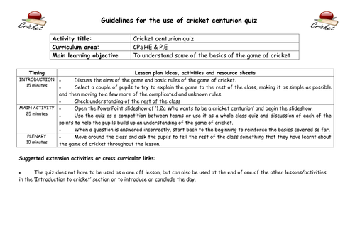 Cricket resources through the KS2 Curriuculm | Teaching Resources