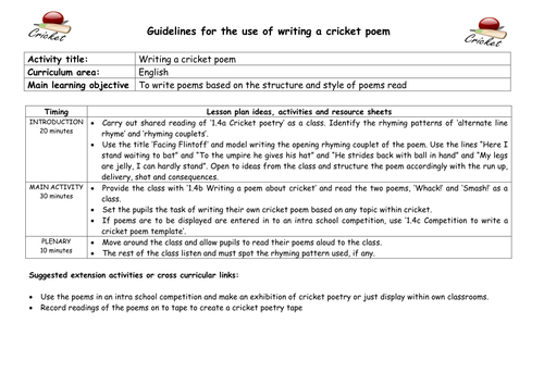 Cricket through English in KS2 | Teaching Resources