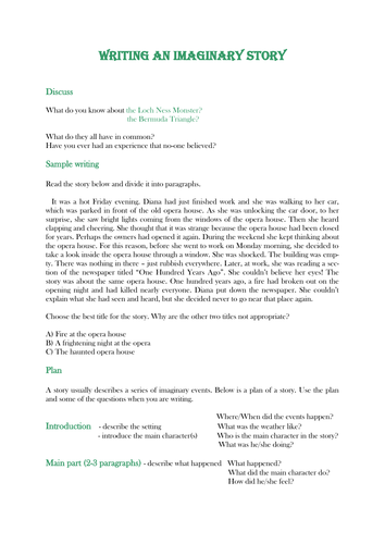 Writing an imaginary story - worksheet | Teaching Resources