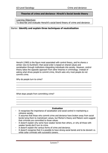 Lesson 7- Control theory- A Level sociology AQA, Crime and Deviance ...