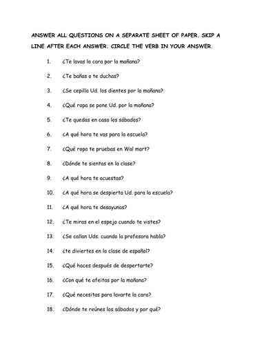 personal questions with reflexive verbs | Teaching Resources