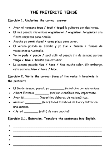 The preterite tense of regular and irregular verbs | Teaching Resources