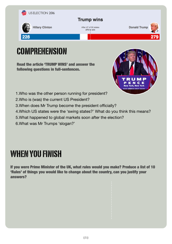Newspaper Article and comprehension, Donald Trump | Teaching Resources