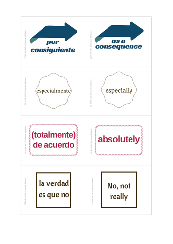 Practice or assess structure words-connectives in Spanish (match cards ...