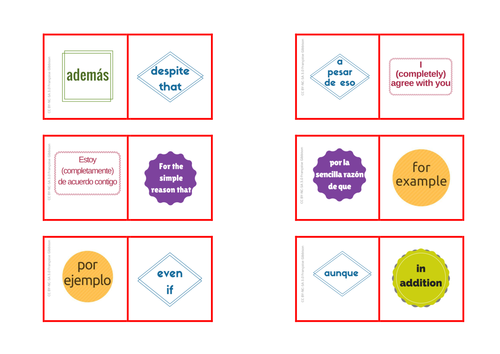 Practice or assess structure words-connectives in Spanish (domino set 1 ...