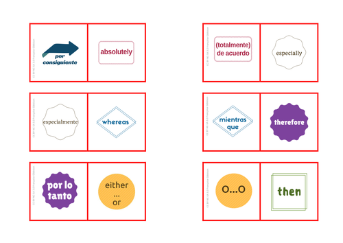Practice or assess structure words-connectives in Spanish (domino set 2 ...