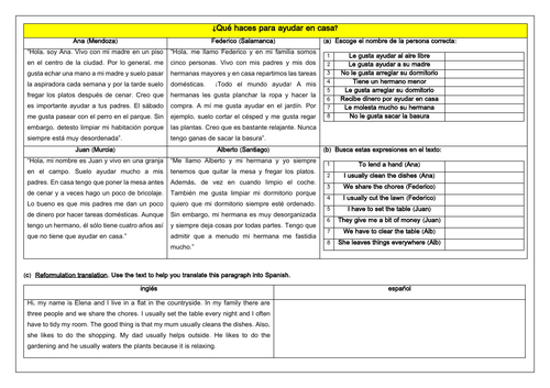 Spanish GCSE Household Chores Resources (Tareas domésticas) | Teaching ...