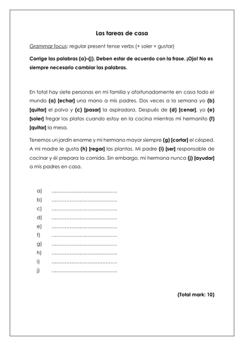Spanish GCSE Household Chores Resources (Tareas domésticas) | Teaching ...