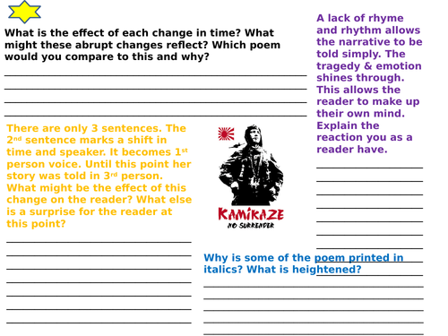 Kamikaze Beatrice Garland GCSE poetry 9-1 with interleaved content ...
