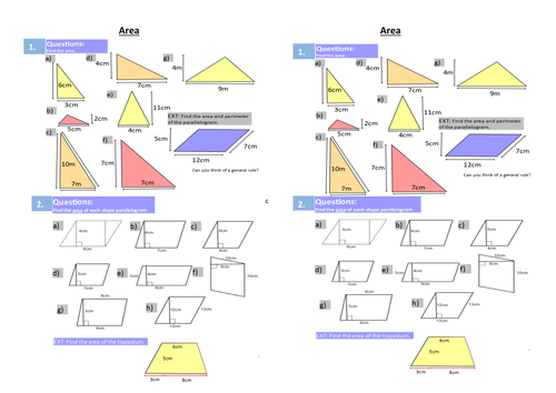 Areas and perimeters of shapes rectangles, triangles and quadrilaterals ...