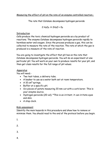 Practical schedule: the effect of pH on the rate of hydrogen peroxide ...