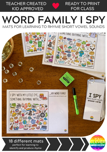 Rhyming Short Vowel Sound Word Family I Spy Mats - COMPLETE BUNDLE ...