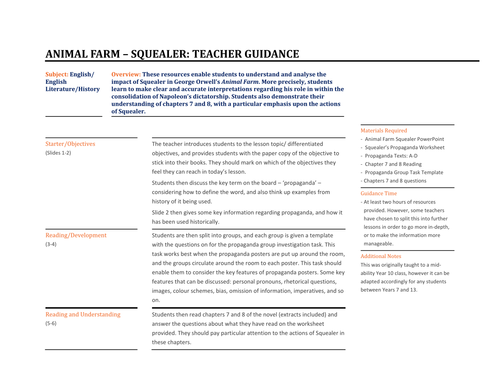 Animal Farm: Squealer (Double Lesson!) | Teaching Resources
