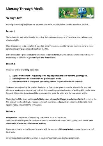 Literacy Through Media - Writing tasks | Teaching Resources