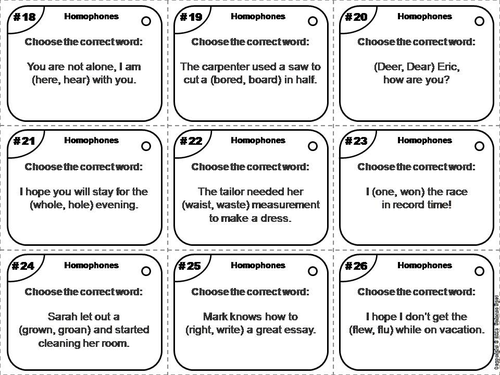 Homophones Task Cards | Teaching Resources