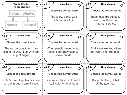 Homophones Task Cards | Teaching Resources