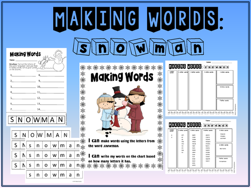 Make Words ~ SNOWMAN ~ Center & Activity Sheets | Teaching Resources