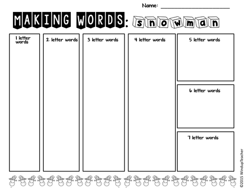 Make Words ~ SNOWMAN ~ Center & Activity Sheets | Teaching Resources