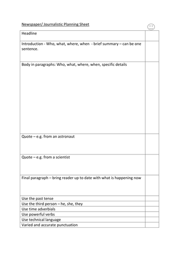 Newspaper/ Journalistic lesson plans and presentations - space themed ...