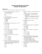 Chemical Quantities, the mole HOMEWORK set w/ ANSWERS, Multiple Choice ...
