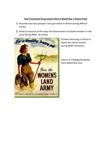 WWI Home Front Assessment | Teaching Resources