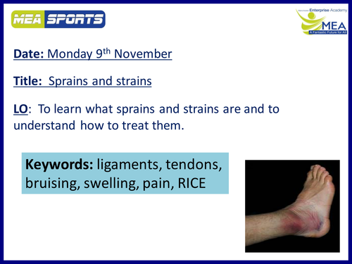 Sporting injuries - 1. sprains and strains and 2. bruises and abrasions ...