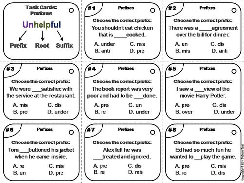 Prefixes Task Cards | Teaching Resources