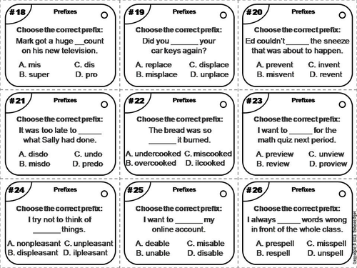 Prefixes Task Cards | Teaching Resources