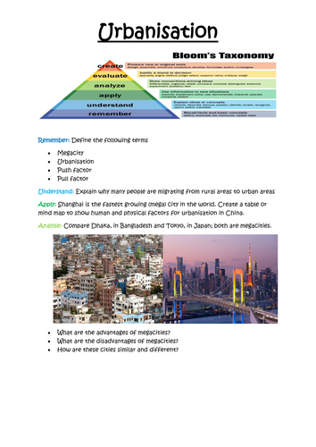 Urbanisation revision worksheets 1 | Teaching Resources