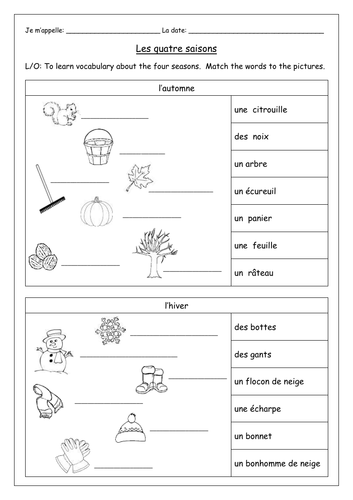 FRENCH - The Four Seasons - Les Quatre Saisons - Worksheets | Teaching ...