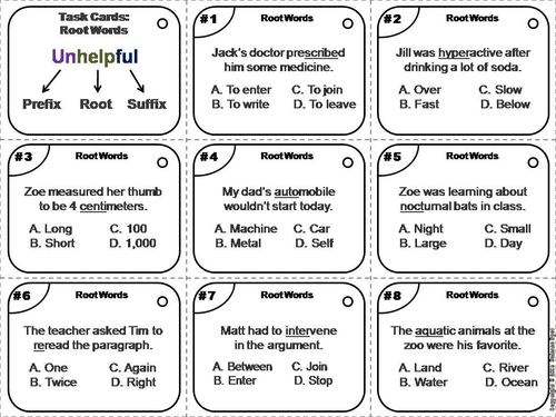 Root Words Task Cards | Teaching Resources