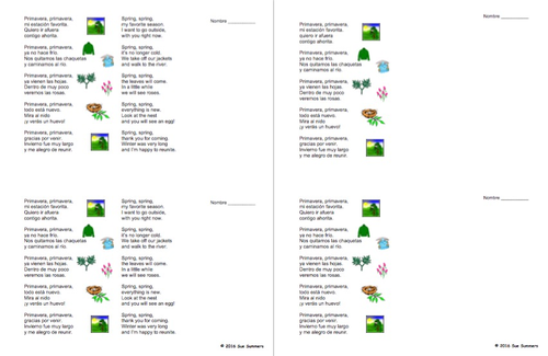 Spanish Spring 5 Stanza Bilingual Poem Primavera, Primavera | Teaching ...
