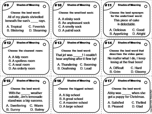 Shades of Meaning Task Cards | Teaching Resources