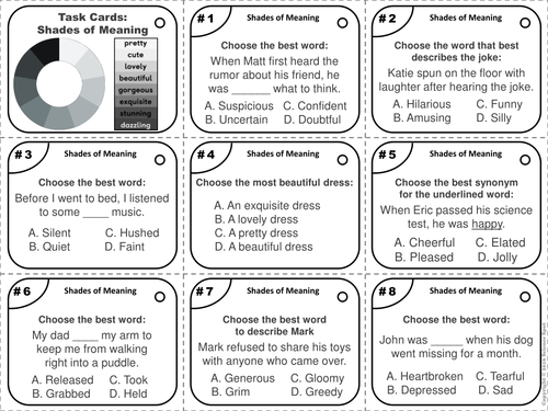 Shades of Meaning Task Cards | Teaching Resources