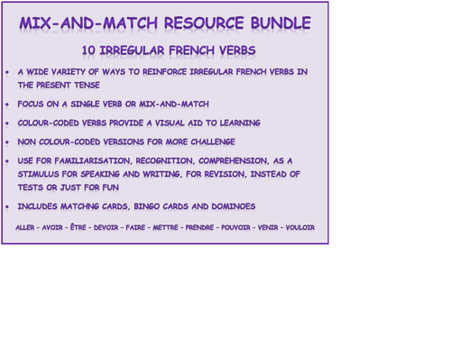 Mix-and-Match Irregular French Verbs Resource Bundle | Teaching Resources