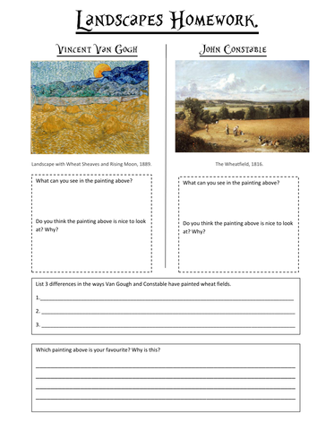 KS3 Worksheets on Landscape Art - Van Gogh and Constable | Teaching ...