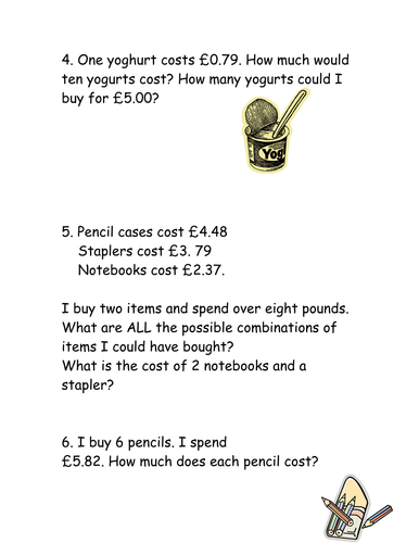 Word Problems Involving Decimals Year 5 and 6 | Teaching Resources