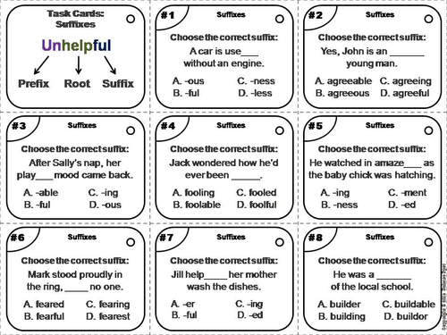 Suffixes Task Cards | Teaching Resources