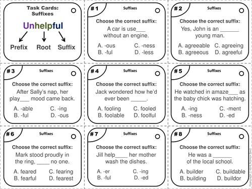 Suffixes Task Cards | Teaching Resources