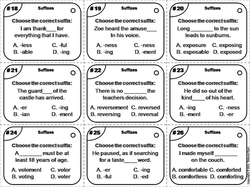 Suffixes Task Cards | Teaching Resources