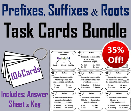 Prefixes, Suffixes and Roots Task Cards | Teaching Resources