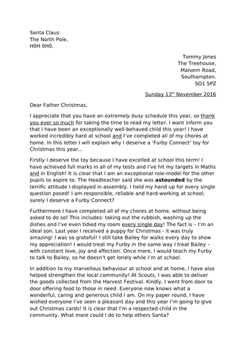 KS2 Comprehension - Persuasive letter to Father Christmas - 2 page text ...